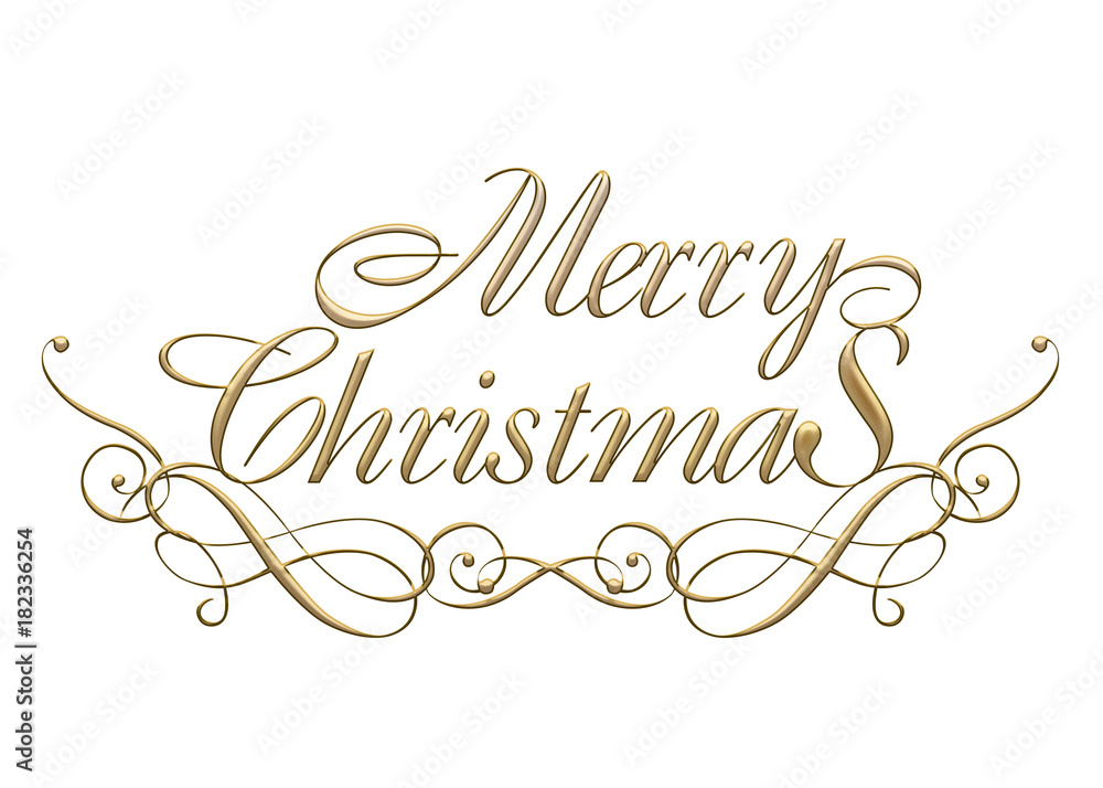 Merry Christmas logo of golden metallic relief-like cursive writing ...