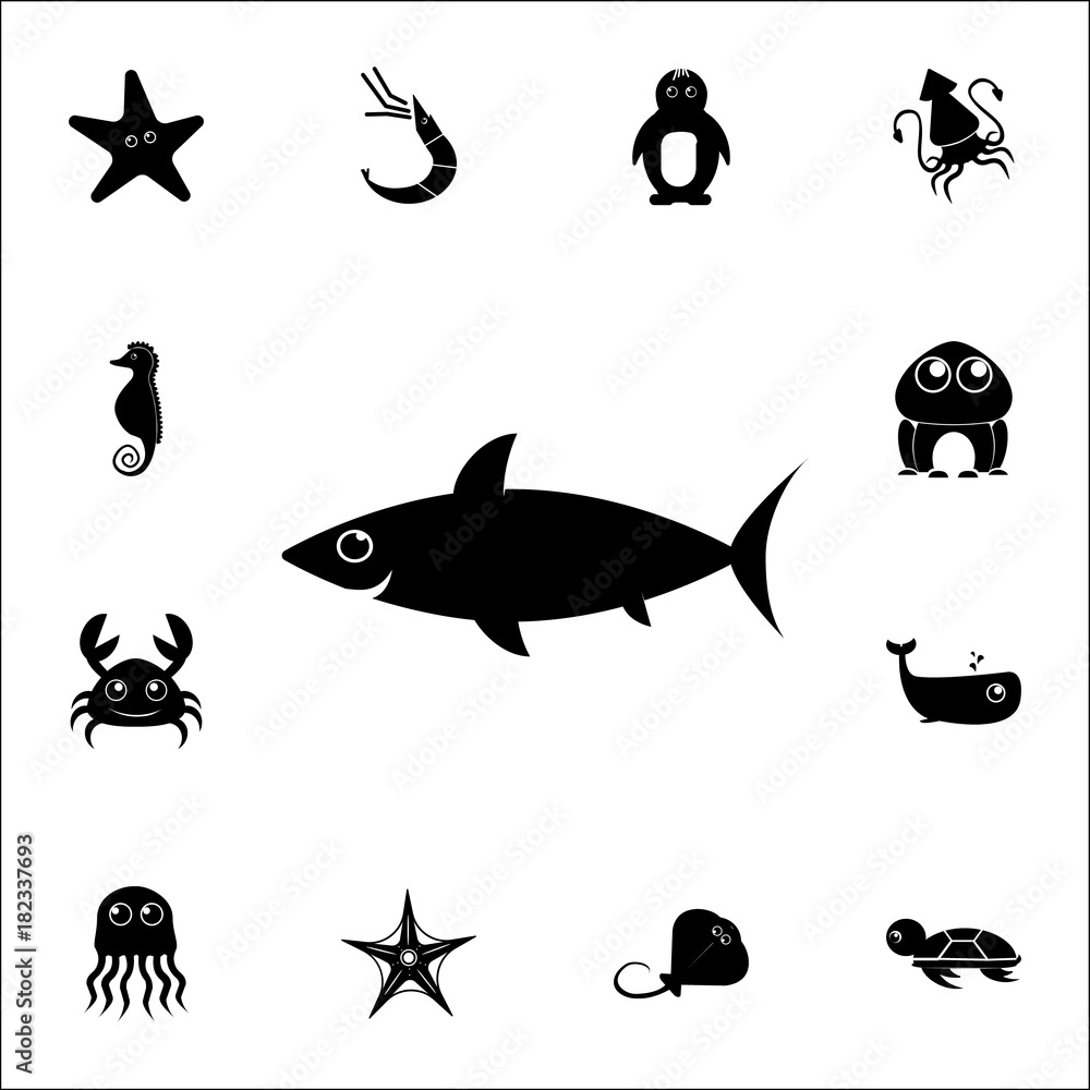shark icon. Set of cute aquatic animal icons. Web Icons Premium quality ...
