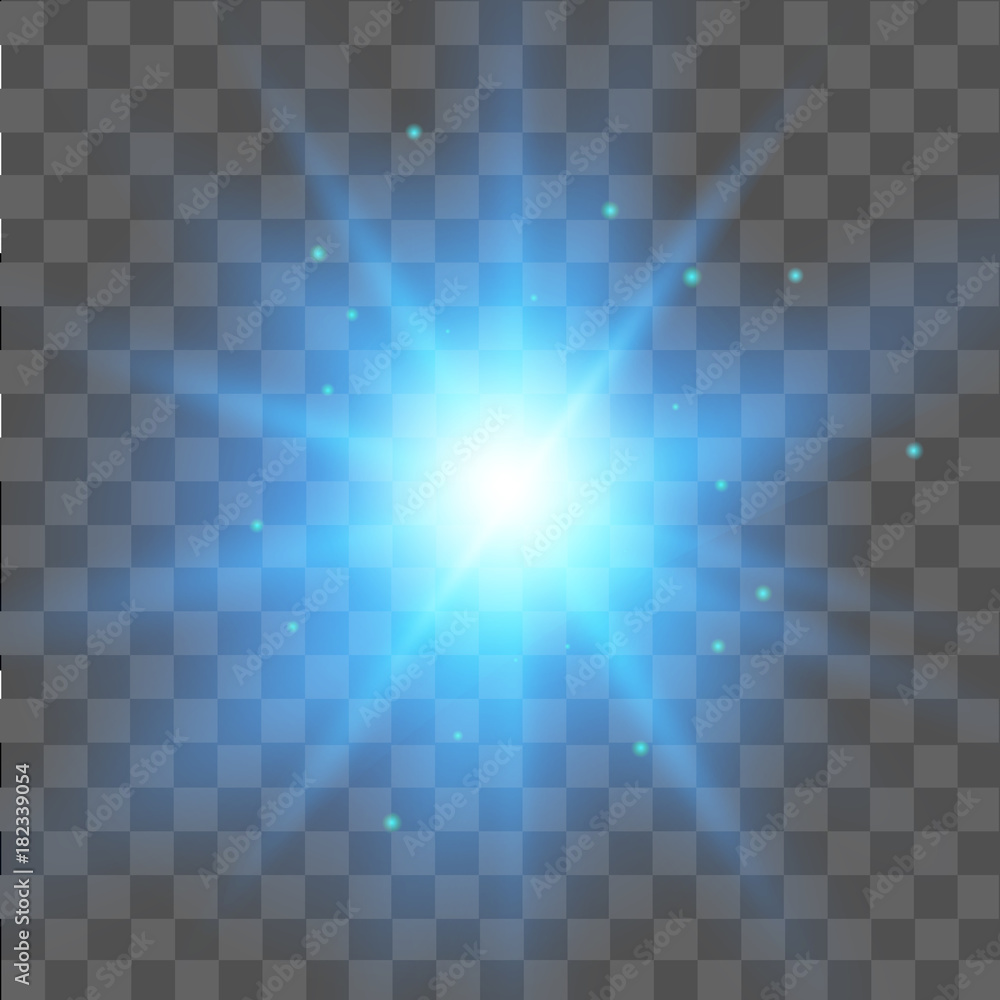 Blue star light effect on transparent background. Glow light effect ...