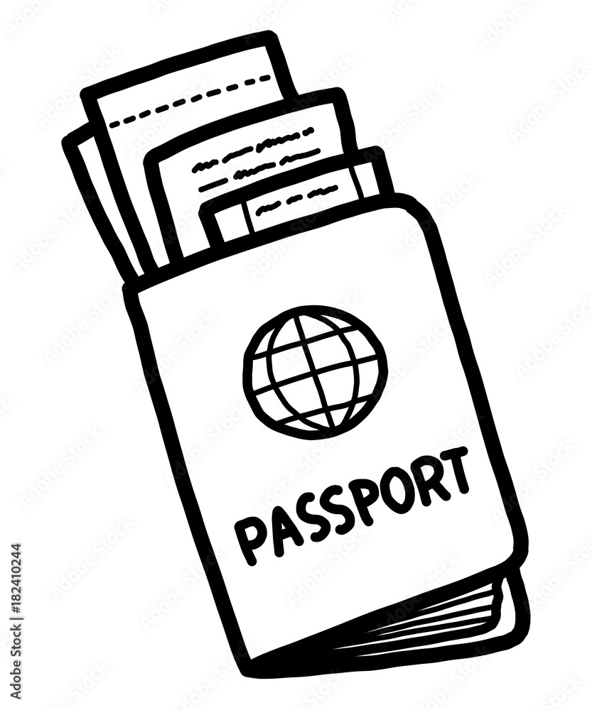 passport / cartoon vector and illustration, black and white, hand drawn ...