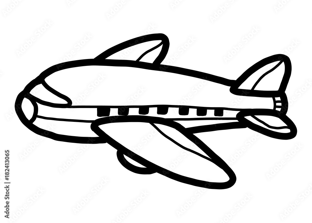 airplane / cartoon vector and illustration, black and white, hand drawn ...