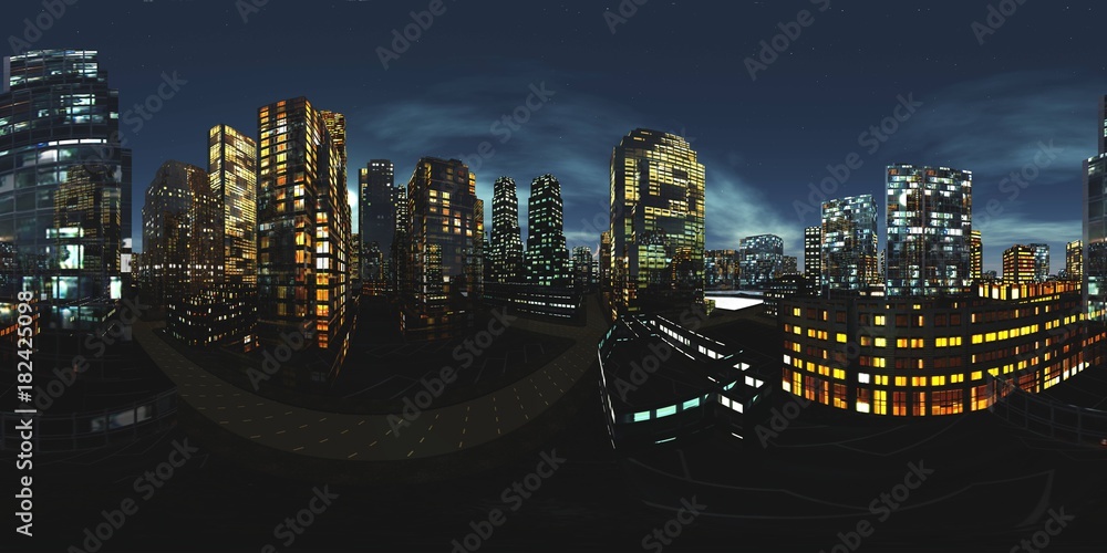 HDRI, Equirectangular projection, Spherical panorama., Night city ...