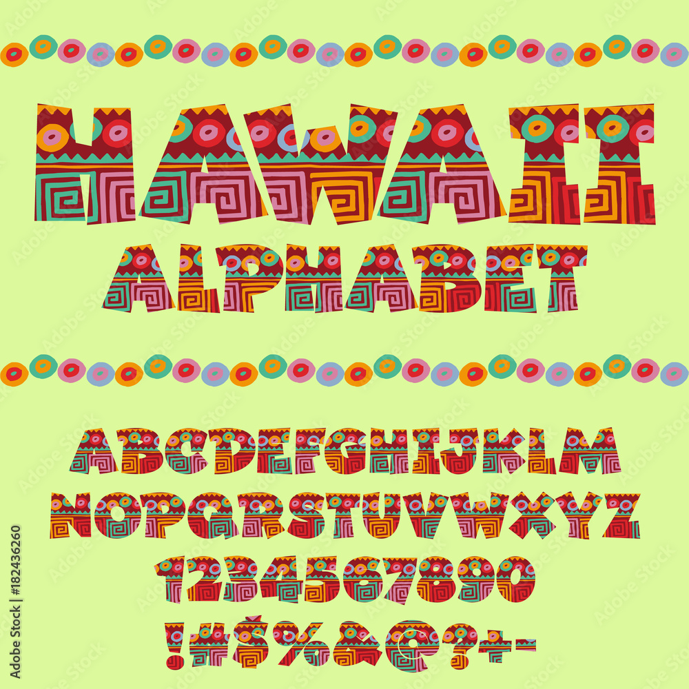Vector children ethnic Hawaiian Alphabet. Set of original colorful ...