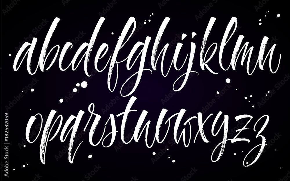 Brush handwritten vector alphabet with blobs on black background ...