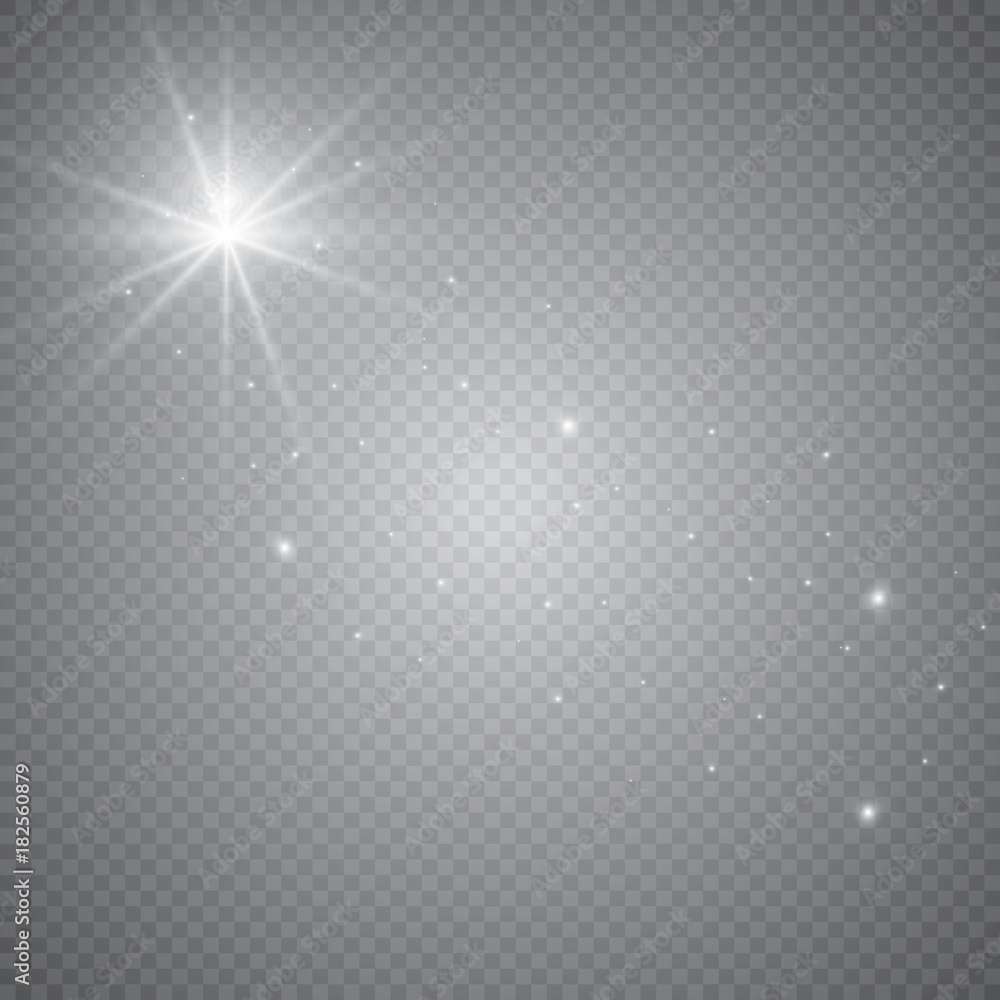 Comets effect with glowing light stars in sky. White falling meteorites ...