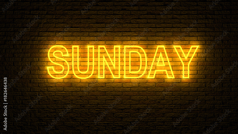 sunday neon sign on brick wall Stock Illustration | Adobe Stock