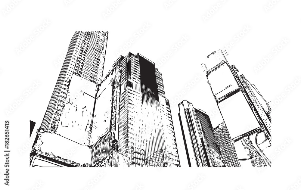 Sketch illustration of Times Square, New York City, USA in vector ...