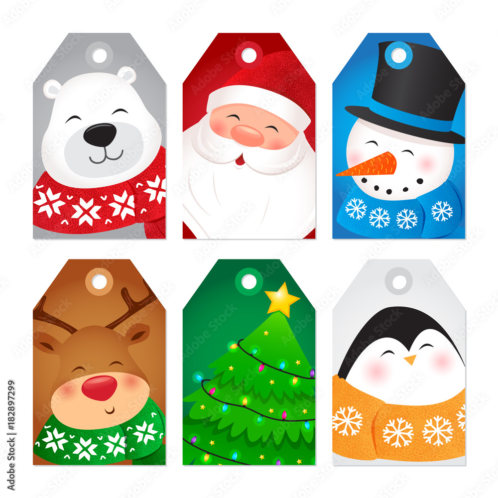 Christmas gift tags - cartoon characters Stock Vector | Adobe Stock