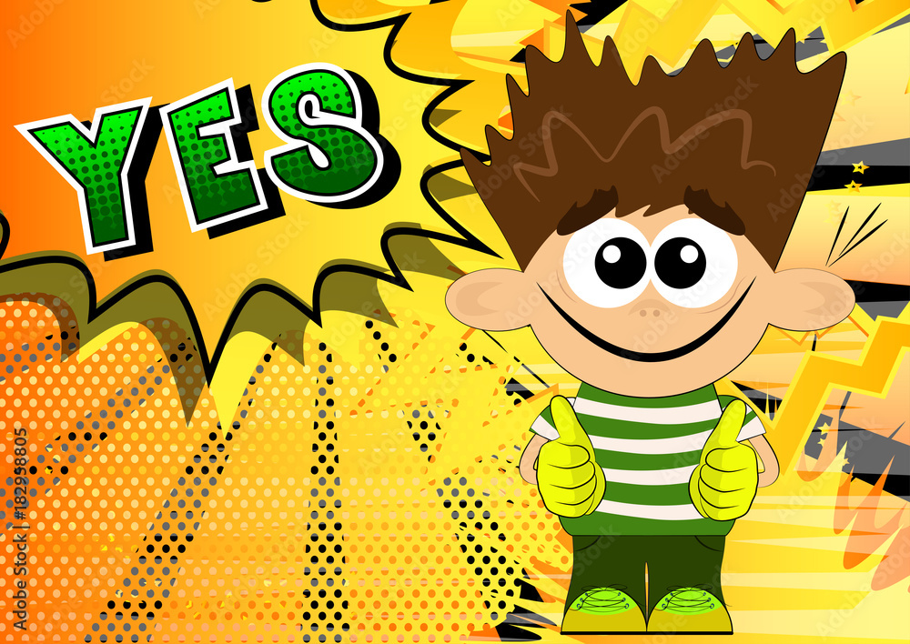 Vector illustrated cartoon boy showing Yes sign. Stock Vector | Adobe Stock
