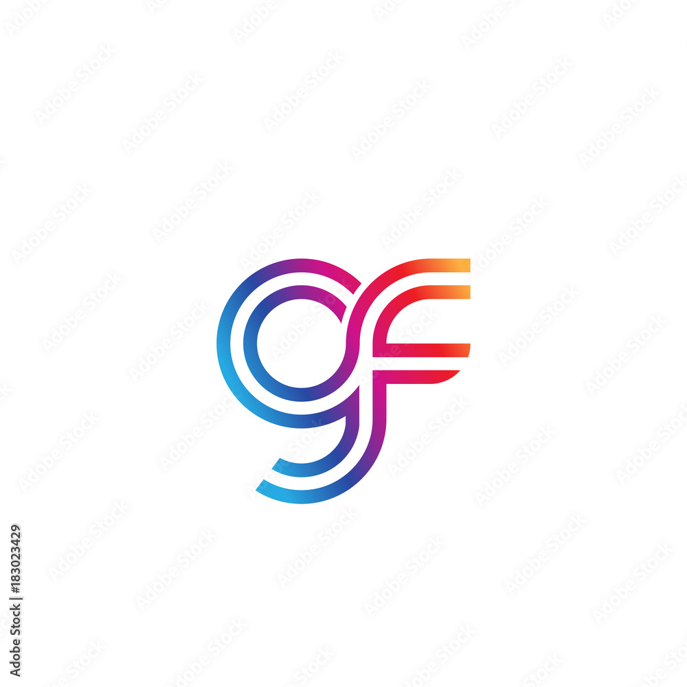Initial lowercase letter gf, linked outline rounded logo, colorful ...