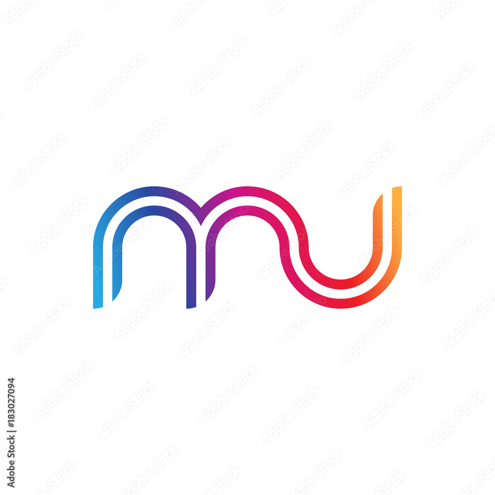 Initial lowercase letter mu, linked outline rounded logo, colorful ...