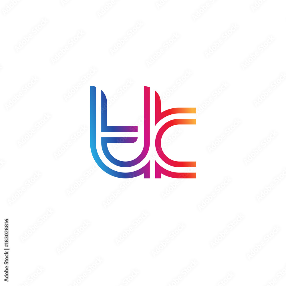Initial lowercase letter tk, linked outline rounded logo, colorful ...
