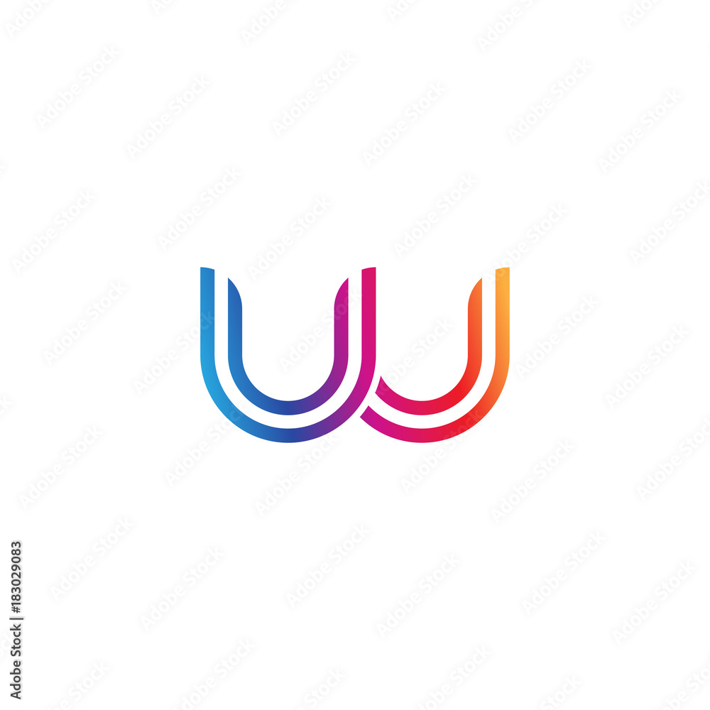 Initial lowercase letter uu, w, uw, linked outline rounded logo ...