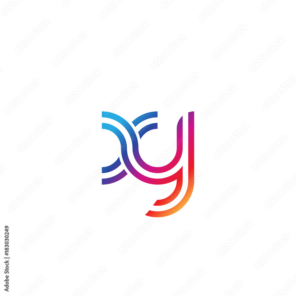Initial lowercase letter xy, linked outline rounded logo, colorful ...