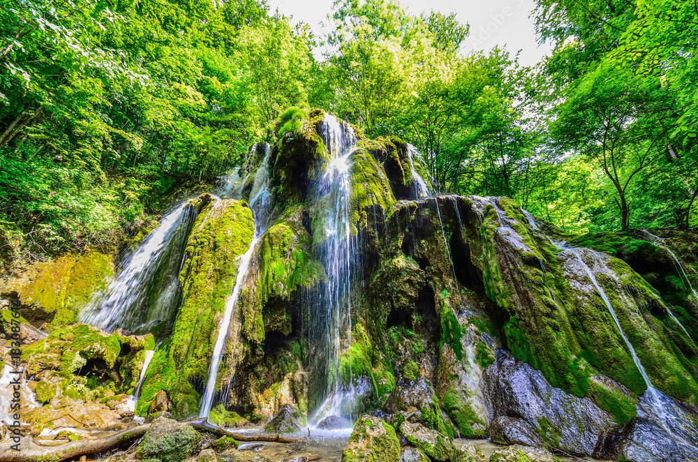 Beautiful background with the famous Beusnita waterfall from Romanian ...