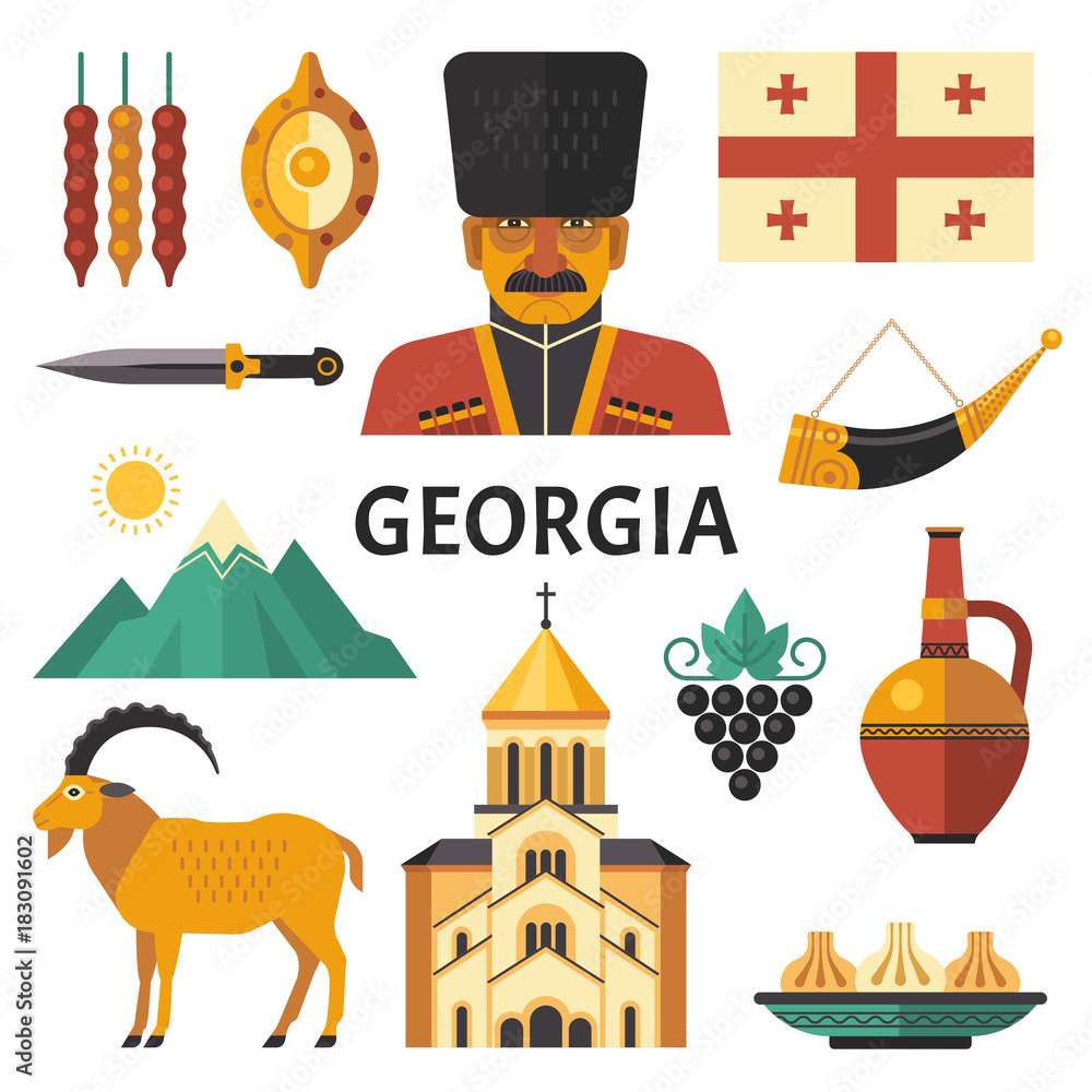 Georgia icons set. Vector collection of Georgian culture and symbols ...