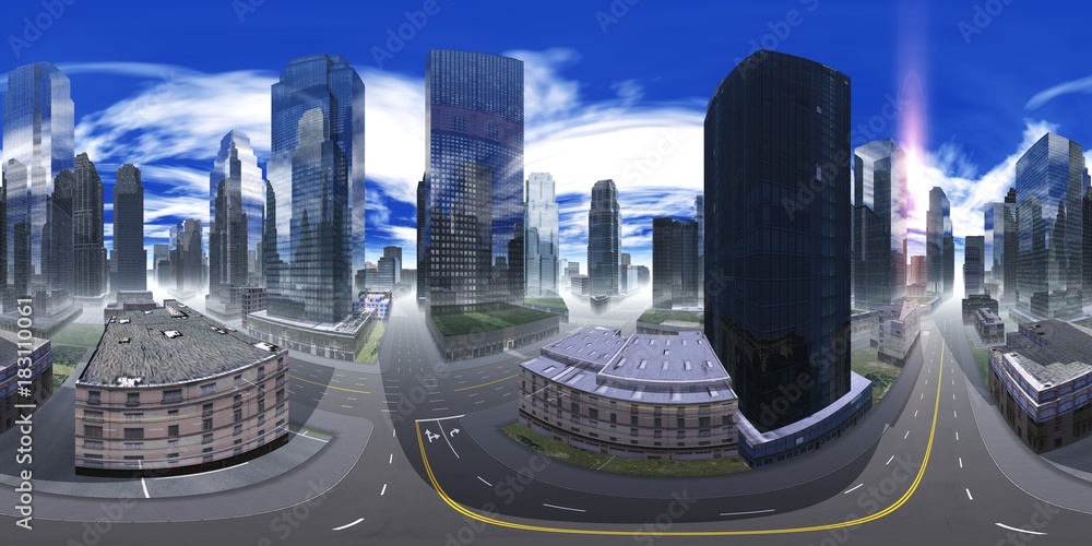Illustration Stock Panorama of the city. Environment map. HDRI map ...
