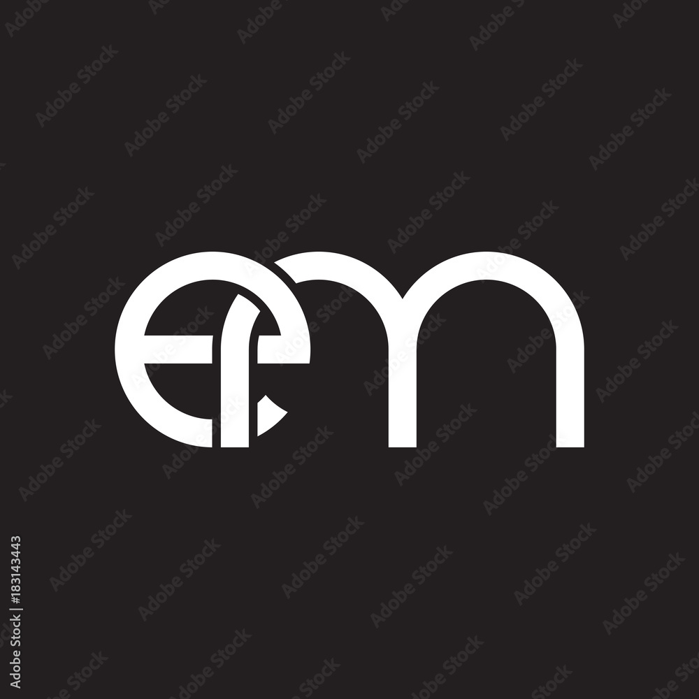 Initial lowercase letter em, overlapping circle interlock logo, white color on black background ...