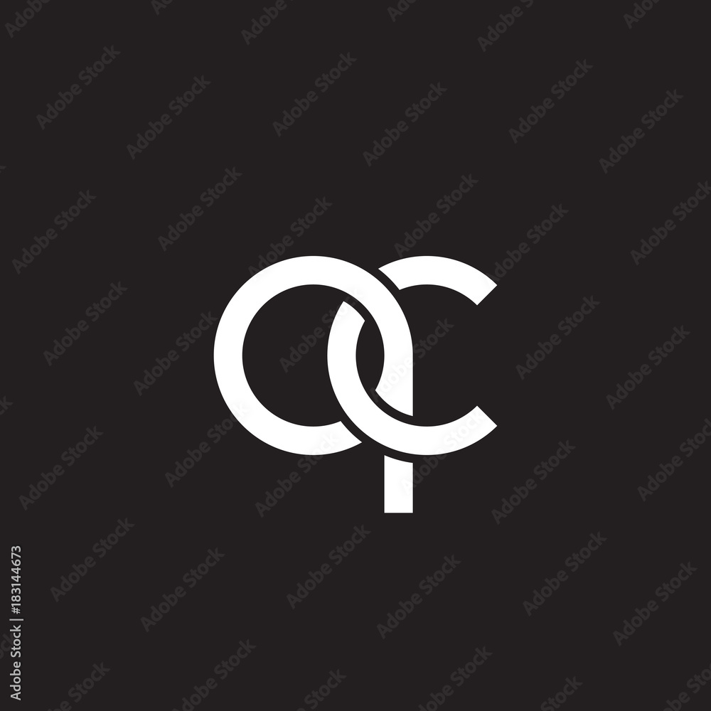 Initial lowercase letter qc, overlapping circle interlock logo, white color on black background ...