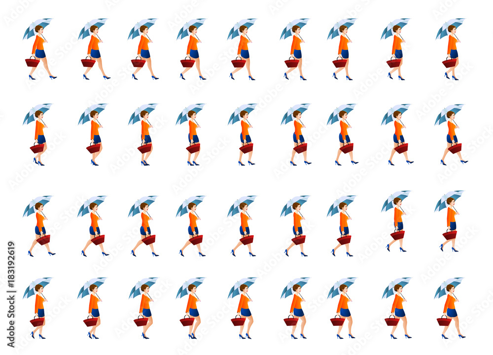Business girl walk cycle animation sprite sheet, Women walk cycle ...