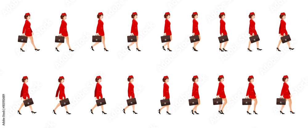 Stock-Vektorgrafik „Business girl walk cycle animation sprite sheet ...