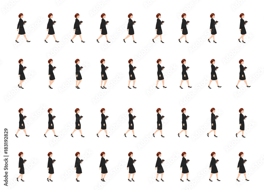 Business girl walk cycle animation sprite sheet, Women walk cycle ...