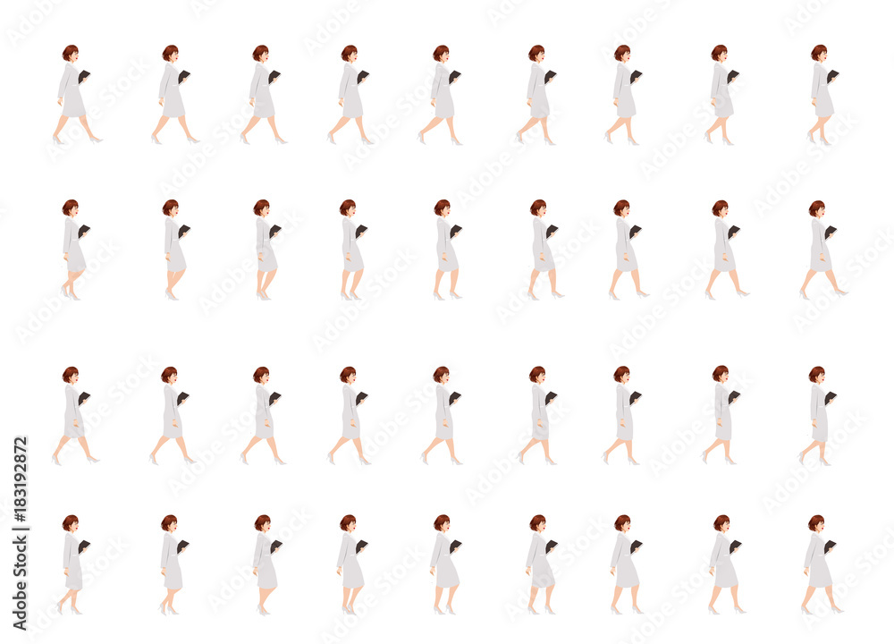 Business girl walk cycle animation sprite sheet, Women walk cycle ...