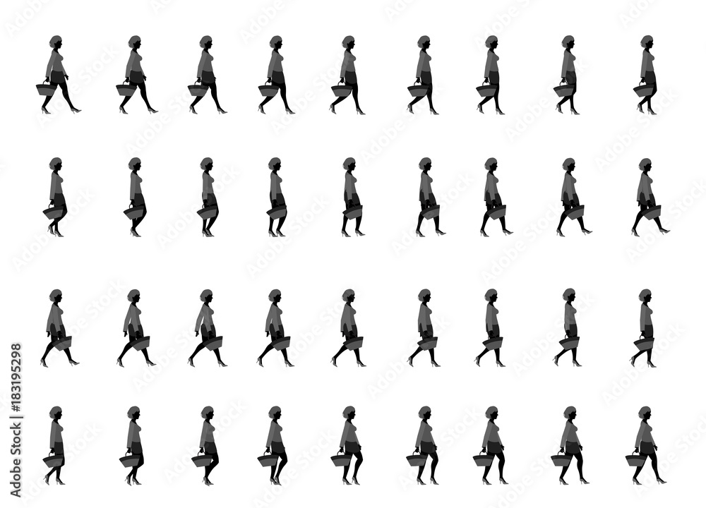 shopping girl walk cycle, Animation sprite sheet, sprites, Loop ...