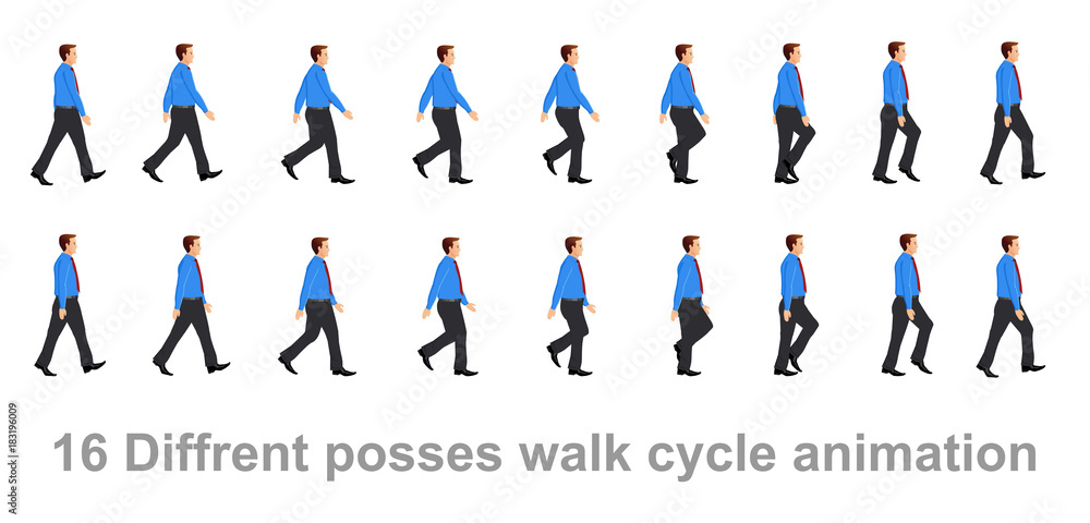 business man walk cycle sprite sheet, Animation frames, silhouette ...