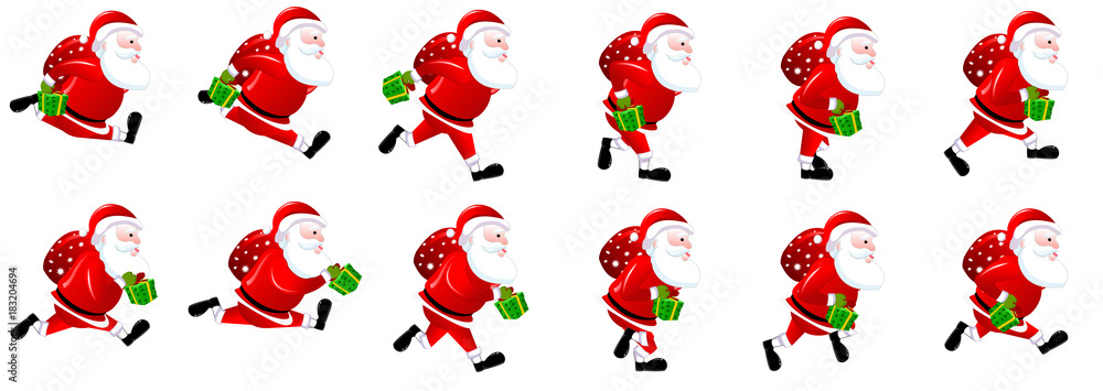 Santa Claus Running Animation with Gifts bag sprite sheet, Christmas ...