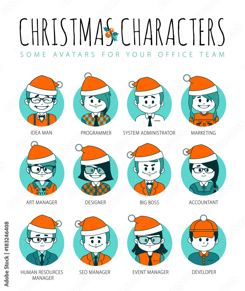 Set of Christmas avatars your office team. Collection men and women in ...