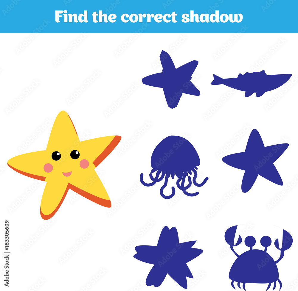 Shadow matching game for children. Find the right shadow. Activity for ...