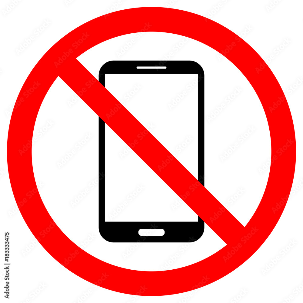 NO CELL PHONES USE crossed out sign. Smartphone icon in red circle ...