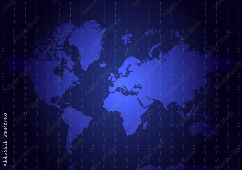 Blue geographical map with code numbers. All continents: Asia, Europe ...