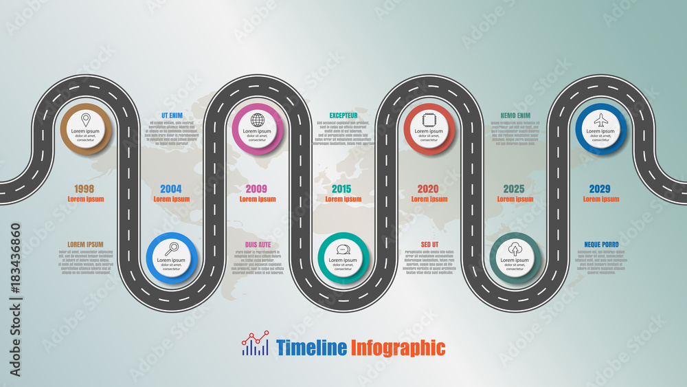 Road map timeline infographic with 7 steps circle designed for template ...