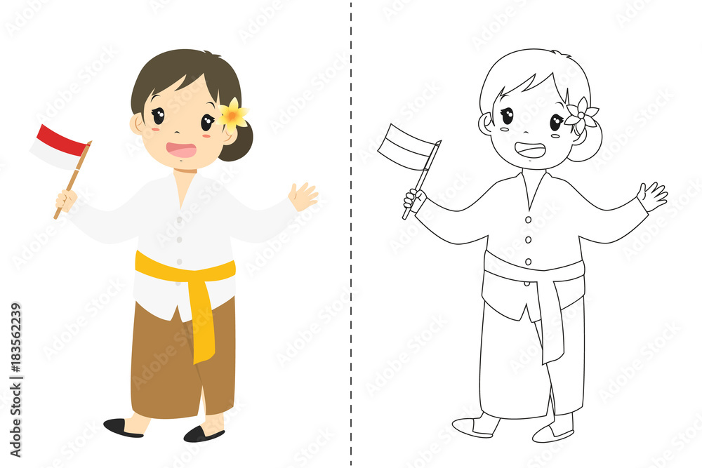 Indonesian girl wearing Bali traditional dress and holding an ...