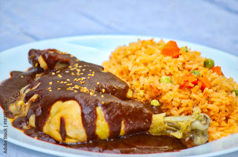 Pollo con Mole y Arroz Stock Photo | Adobe Stock
