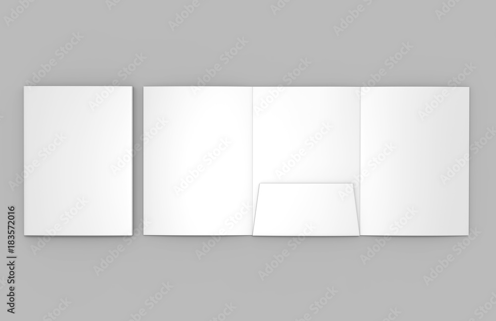 Tri-fold Blank white reinforced A4 single pocket folder catalog on grey ...