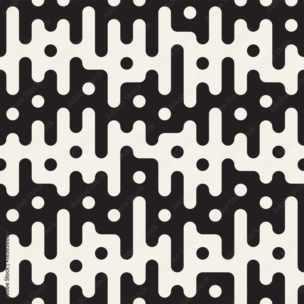 Vector seamless pattern with geometric spots. Monochrome random line ...