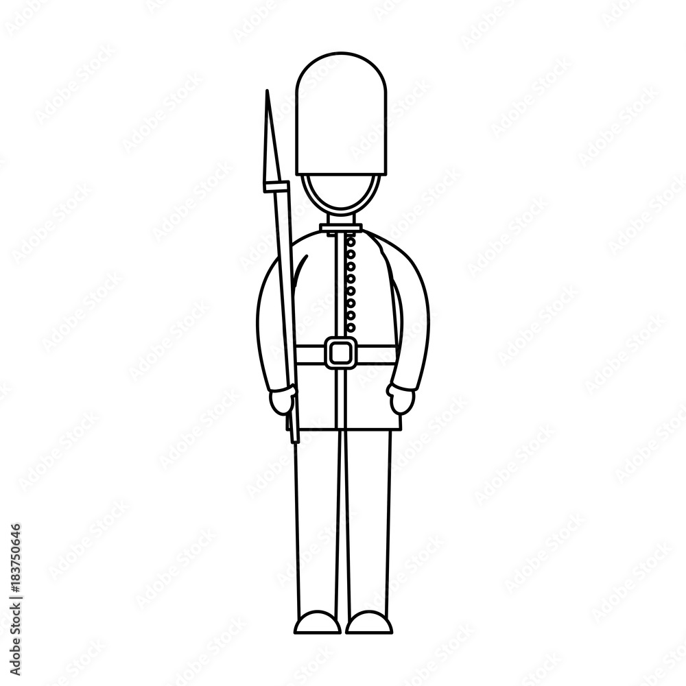 cartoon soldier of a queen guard royal in traditional uniform vector ...