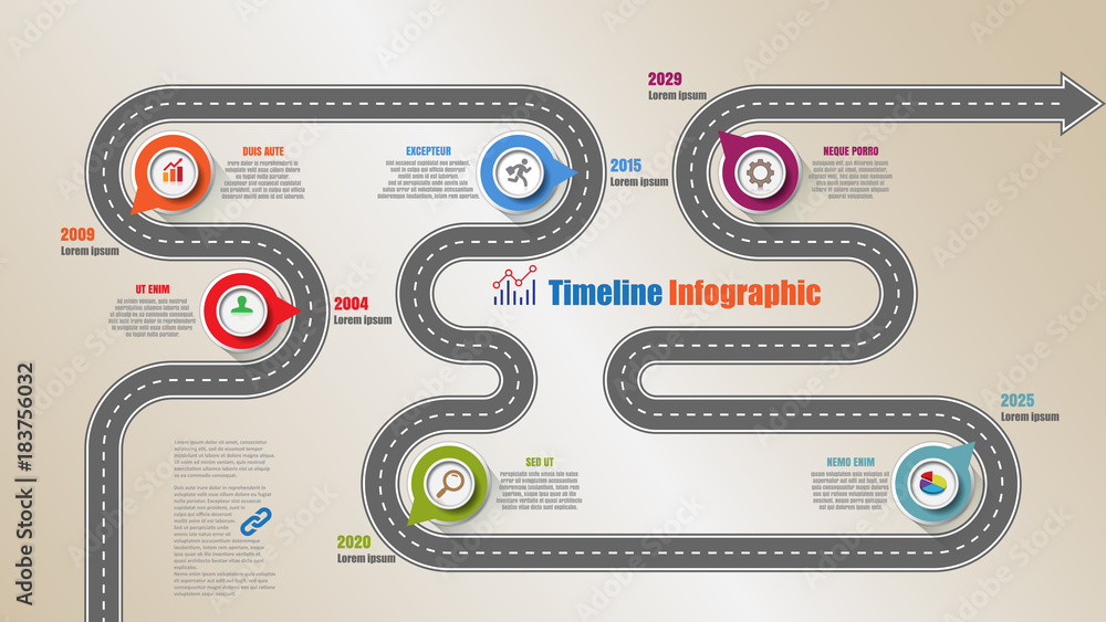 Road map timeline infographic with 6 steps circle designed for template ...