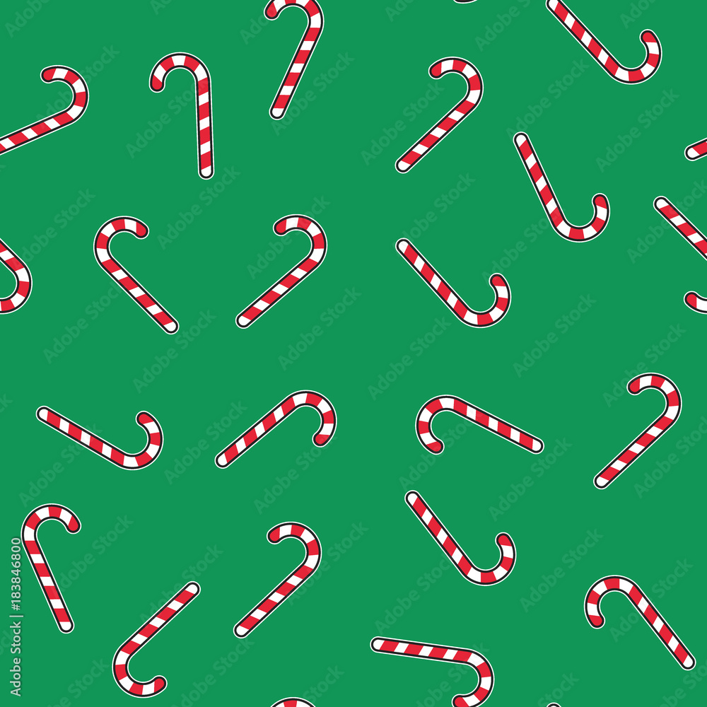 Christmas vector seamless green pattern with red candy canes ...