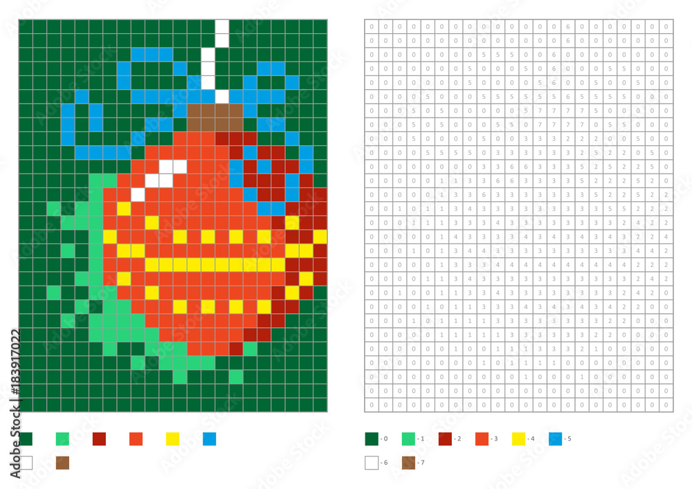 Kids coloring page, pixel coloring with funny christmas decorations ...