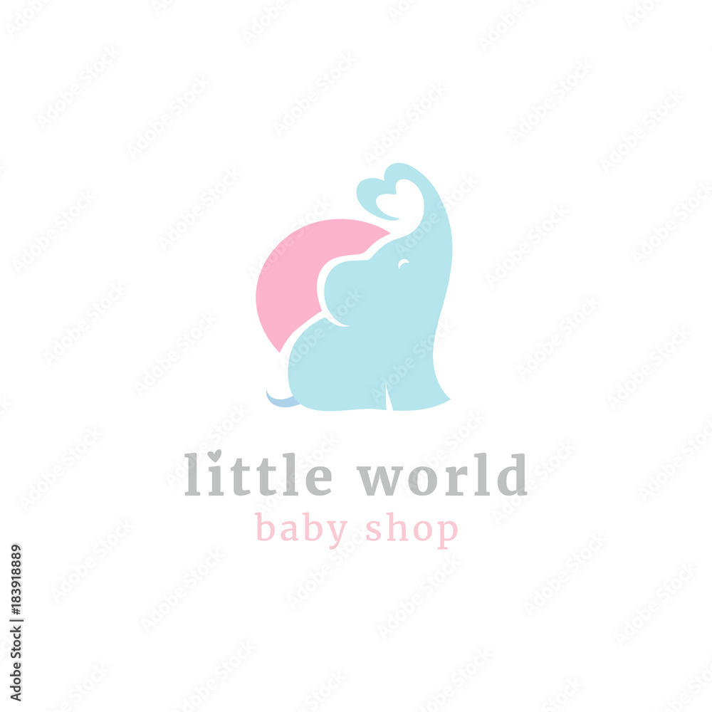 Cute little elephant logo. Kids toy shop and baby goods store mascot ...