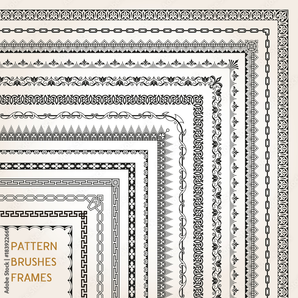 Corner border frame line pattern brushes 1 vector Stock Vector | Adobe ...