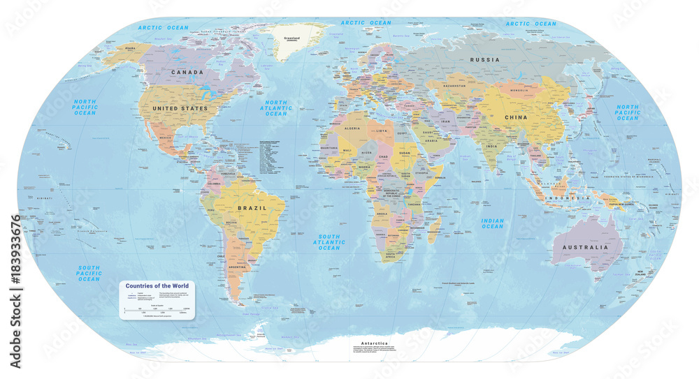 Highly detailed political World map. EPS 10 vector Stock Vector | Adobe ...