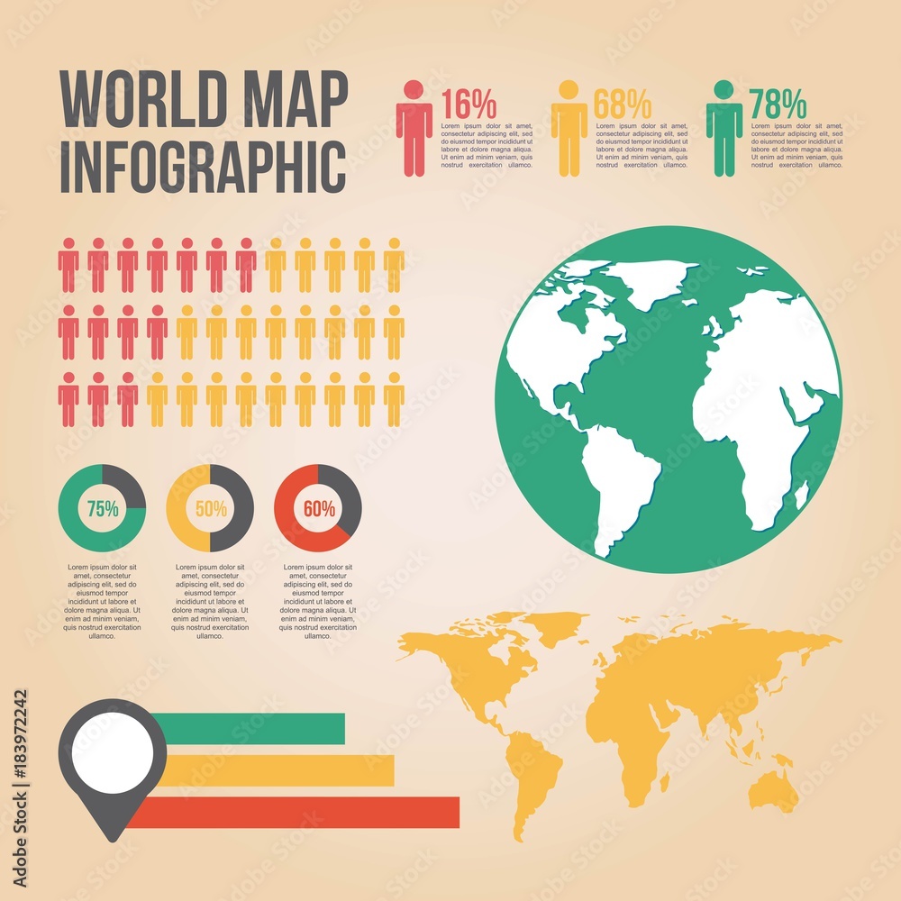 world map infographic chart people graphs vector illustration Stock ...