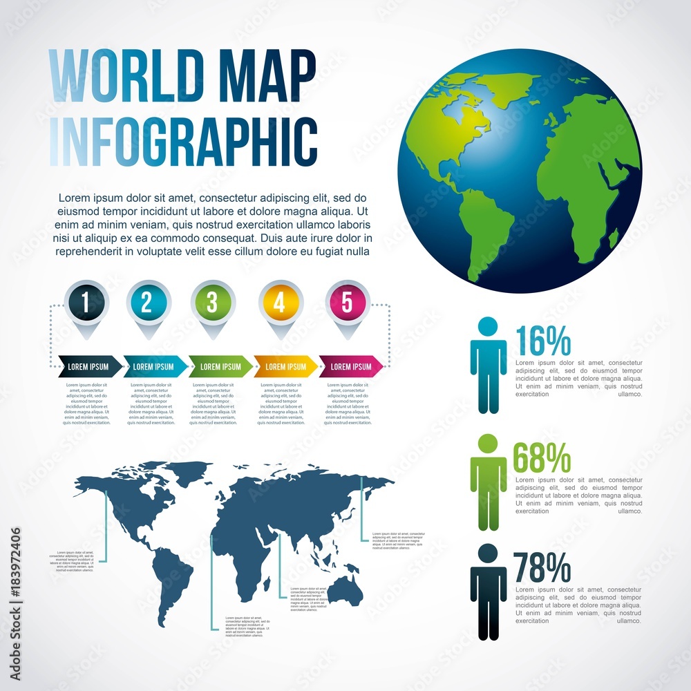 world map infographic chart population vector illustration Stock Vector ...