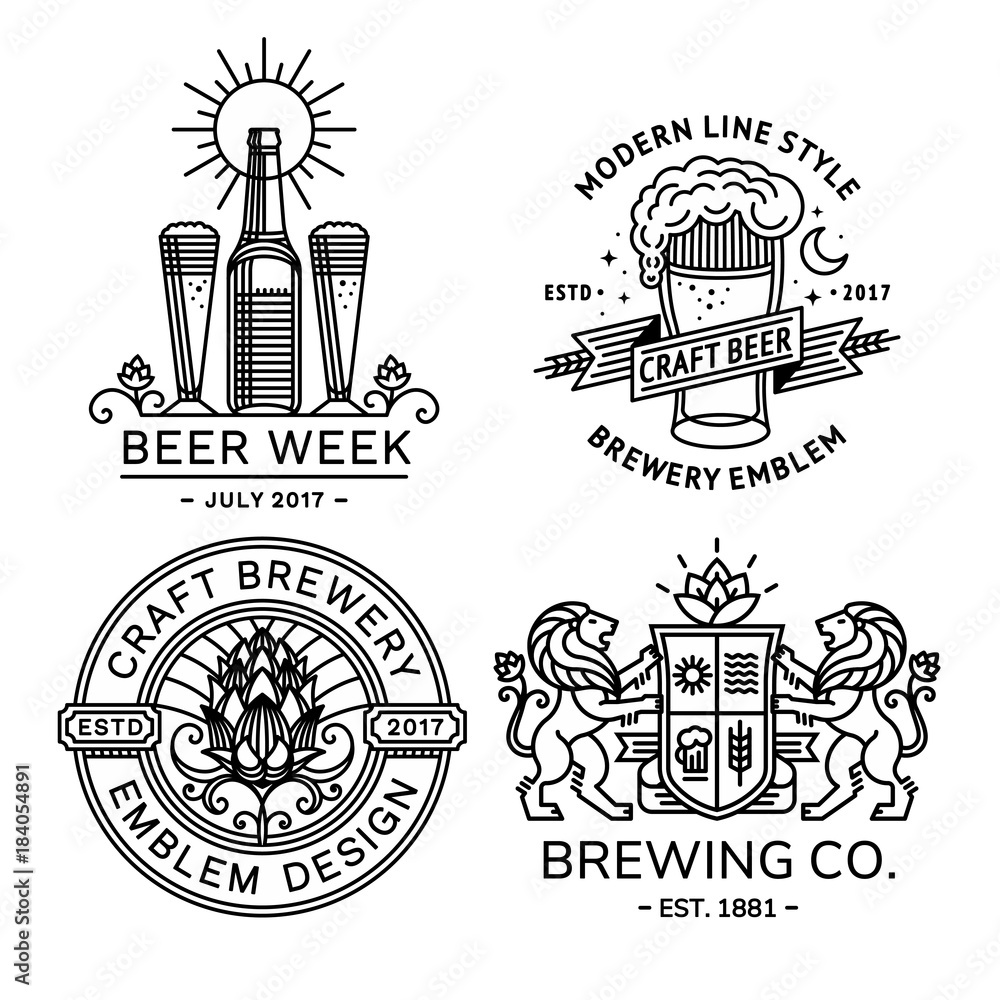Set beer logo black and white - vector illustration, emblem brewery ...