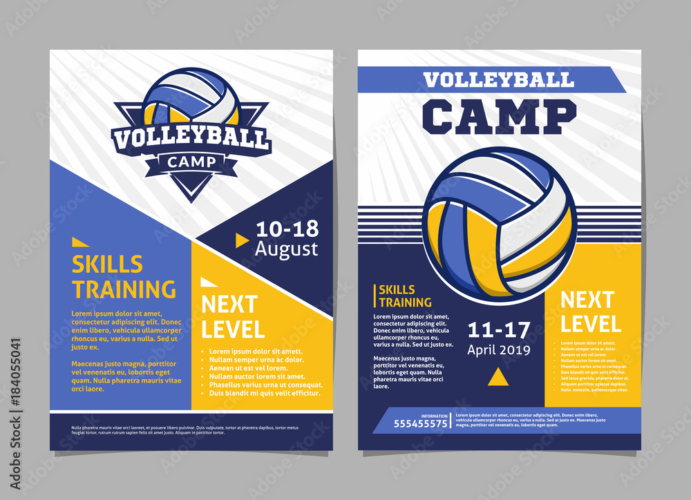 Volleyball camp posters, flyer with volleyball ball - template vector ...